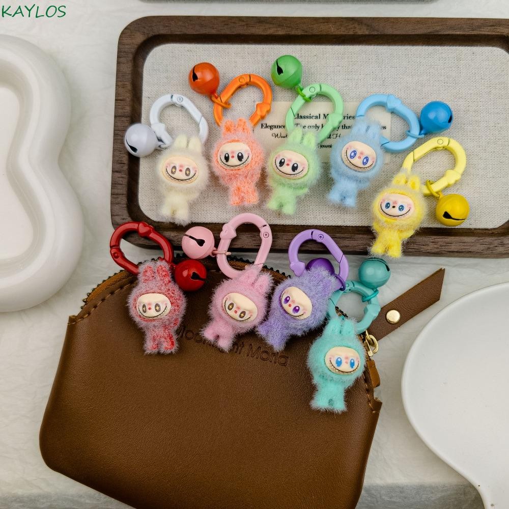 KAYLOS Flocking Labubu Keychain, Cartoon Fluffy Plush PVC Doll Key Ring ...