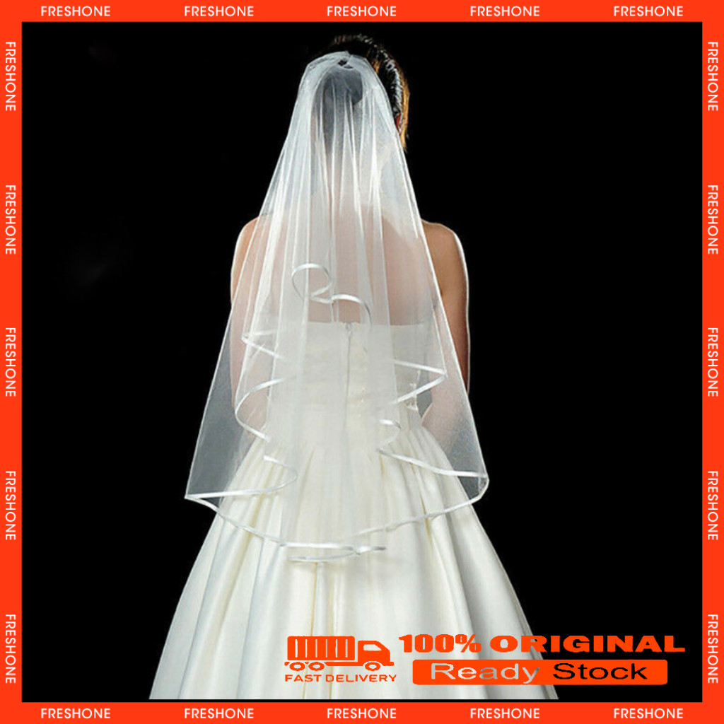 FreShone- Double-layered Wedding Veil Ribbon Edge Bridal Veil Double ...