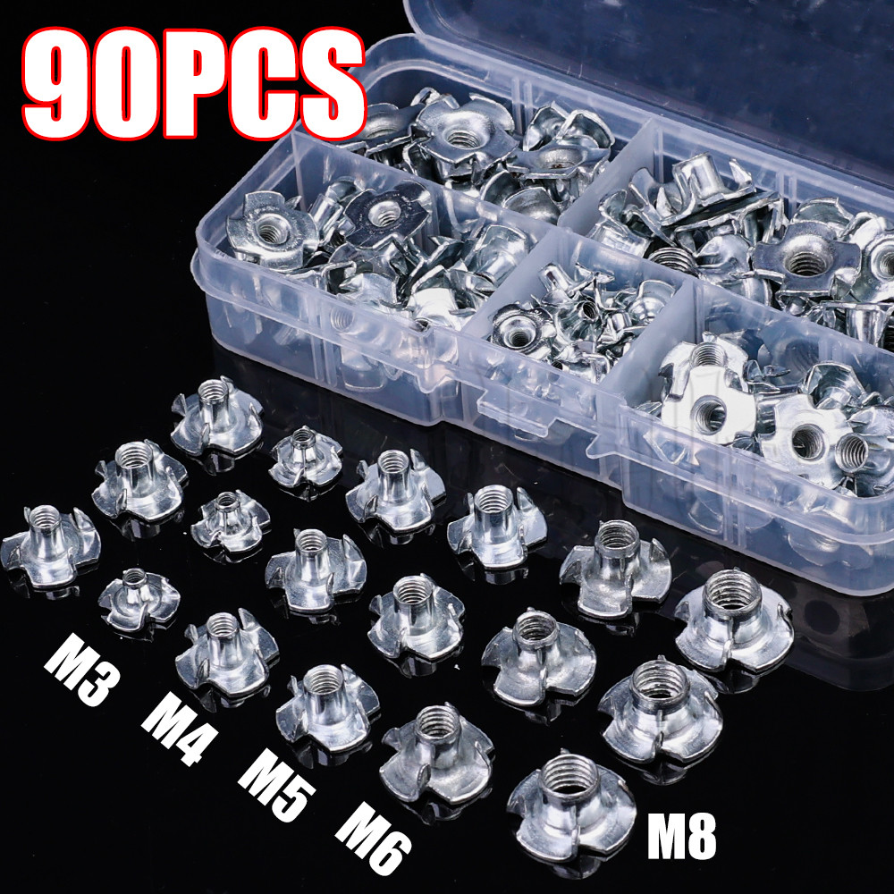 90Pcs/Box Carbon Steel Four Claws Nuts - Anti-rust, High Quality - M3 ...