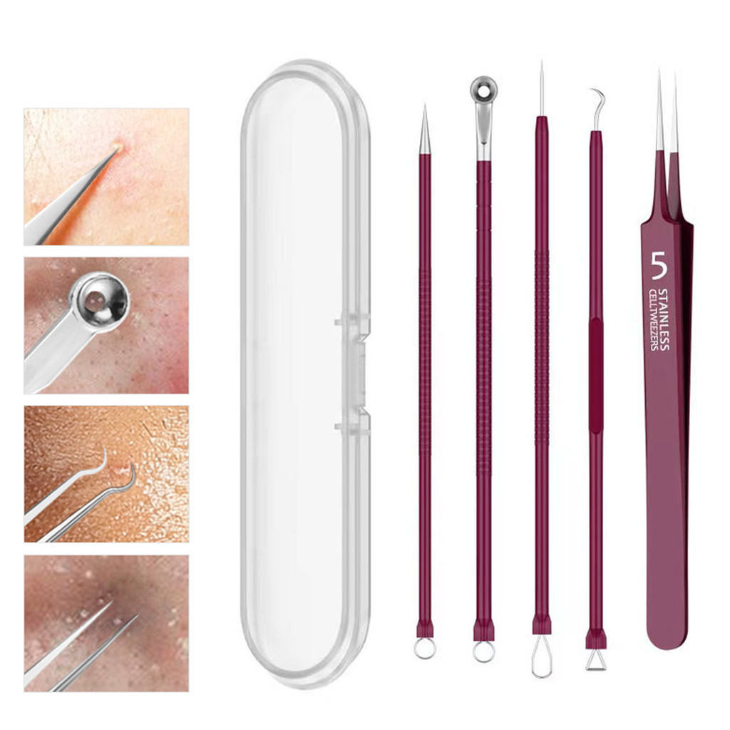 5Pcs/Set Ultra Sharp Acne Needle Cell Clamp Fine Tweezers Blackhead ...