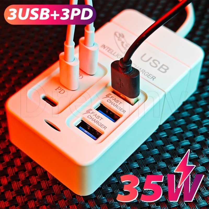 35W Multiport USB Charger Socket - EU US Plug - PD Type Quick Charge Socket - Type C Fast ...