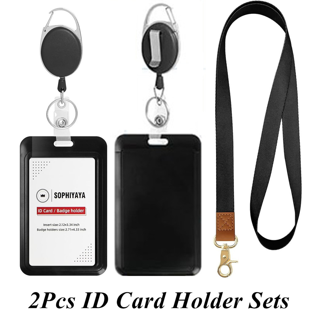 Retractable ID Badge Holder with Lanyard, Hard Plastic Key Card Work ...