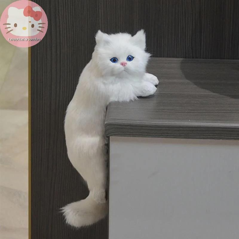 tweettwitombn Cute Plush Fake Cat Art Ornaments Figurine Home Desk TV ...