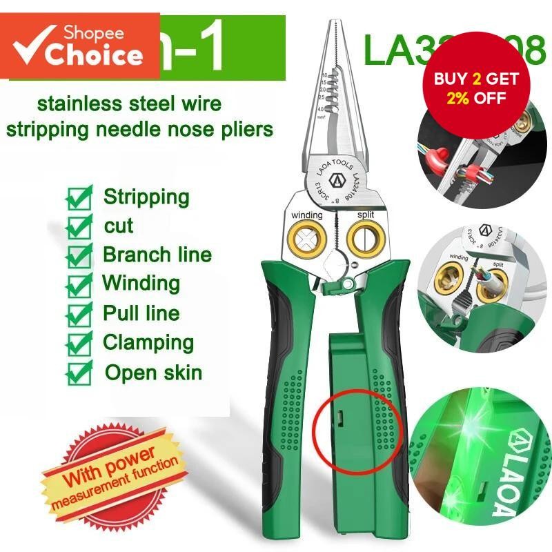 LAOA Electrician Pliers Multi-fun ction Wi re Stripper 8-in-1 Stainless Steel Needle-nose Pliers ...