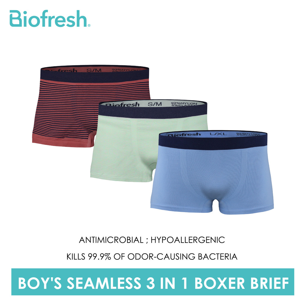 Biofresh Boys' Antimicrobial Seamless Boxer Brief 3 pieces in a pack ...