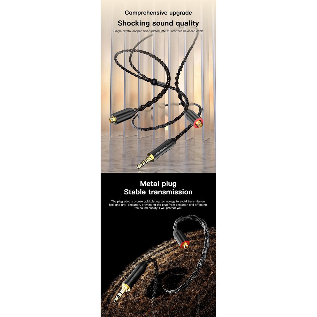 KEYSION 1.2m DIY Replacement MMCX Cable 3.5/4.4mm 8 Core Silver-Plated Single Crystal Copper ...