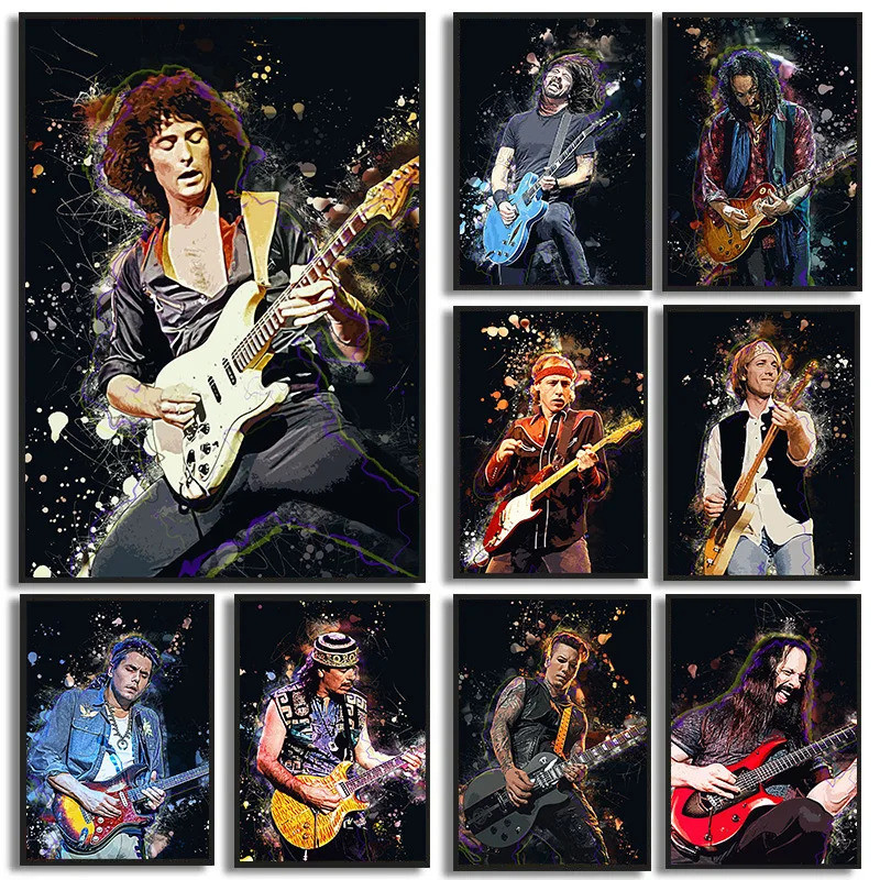 Colorful Legendary Guitarist Rock Band Music Star Poster Canvas ...
