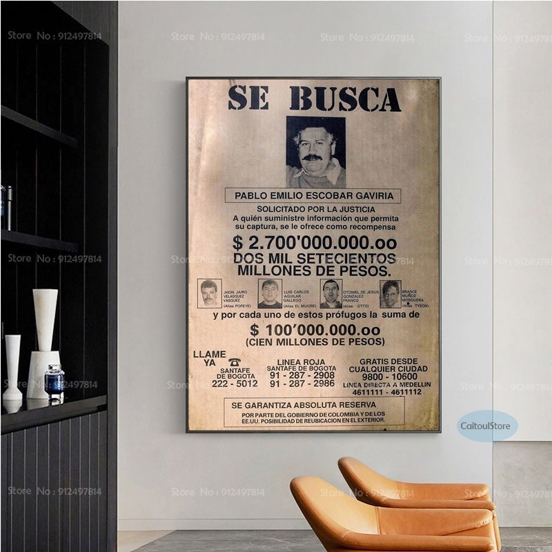 Poster Wall Art Canvas Painting Pablo Escobar Narcos Portrait Mexico ...