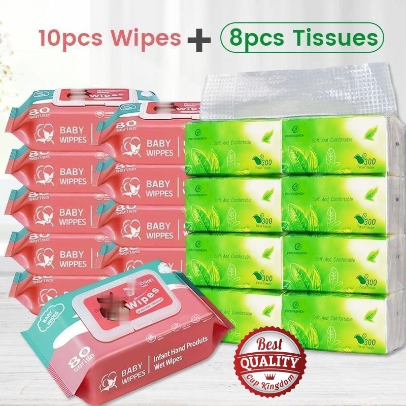 18PCS baby wipes and tissue Combo Unscented 10 packs Wipes 80 sheets ...