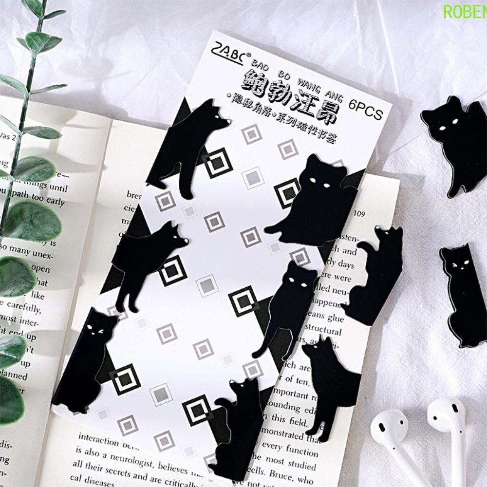 ROBEN 6PCS Magnetic Bookmarks, Black Kitty Bunny Animal Shaped Bookmark ...