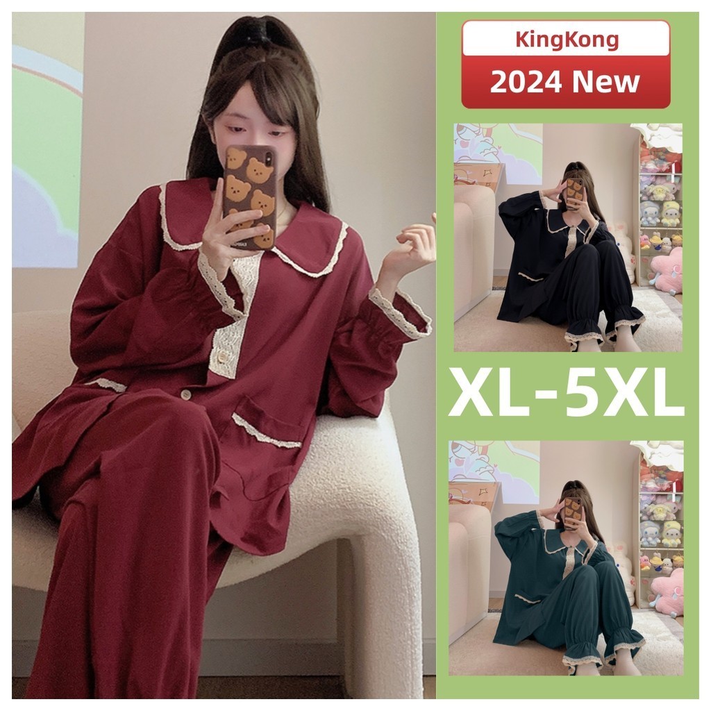 Plus Size Pajama Terno for Woman XL-5XL Pajamas Set Autumn Long Sleeves ...