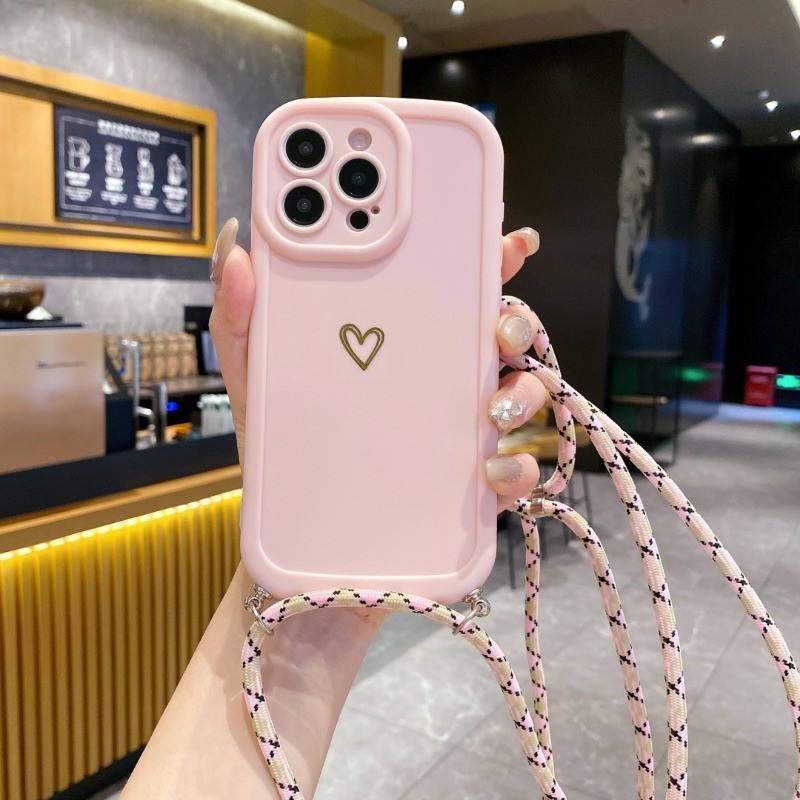 Puff Pink Love Crossbody Lanyard Cord Rope Case for IPhone 15 11 12 13 ...