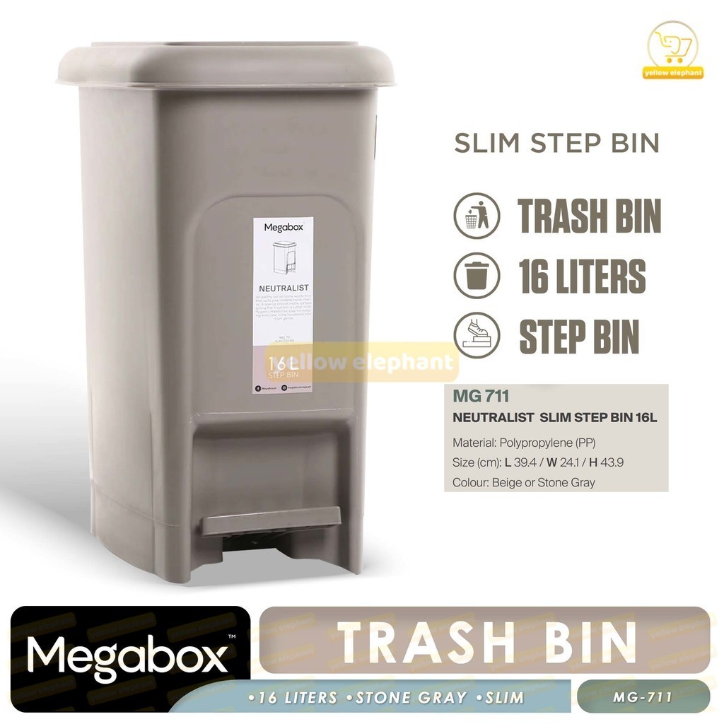 Megabox Neutralist Trash Bin / Basurahan / Slim Type ( Step & Swing ...