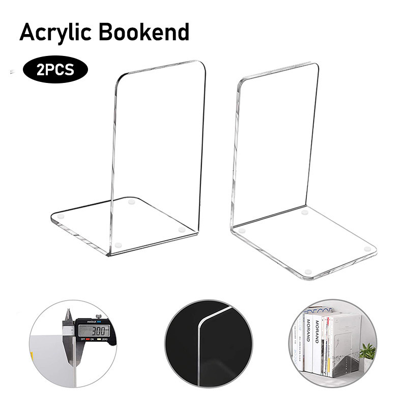 2pcs Acrylic Bookends L-shaped Clear Bookends Desktop Organizer ...