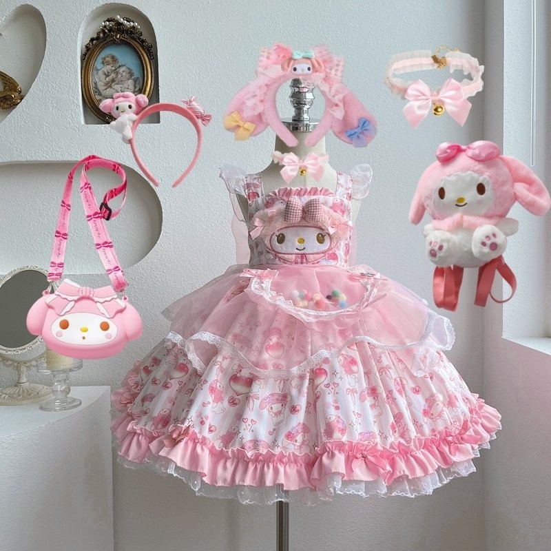 Kids Cartoon My Melody Lolita Princess Dress Girls Pink Cute Strap ...