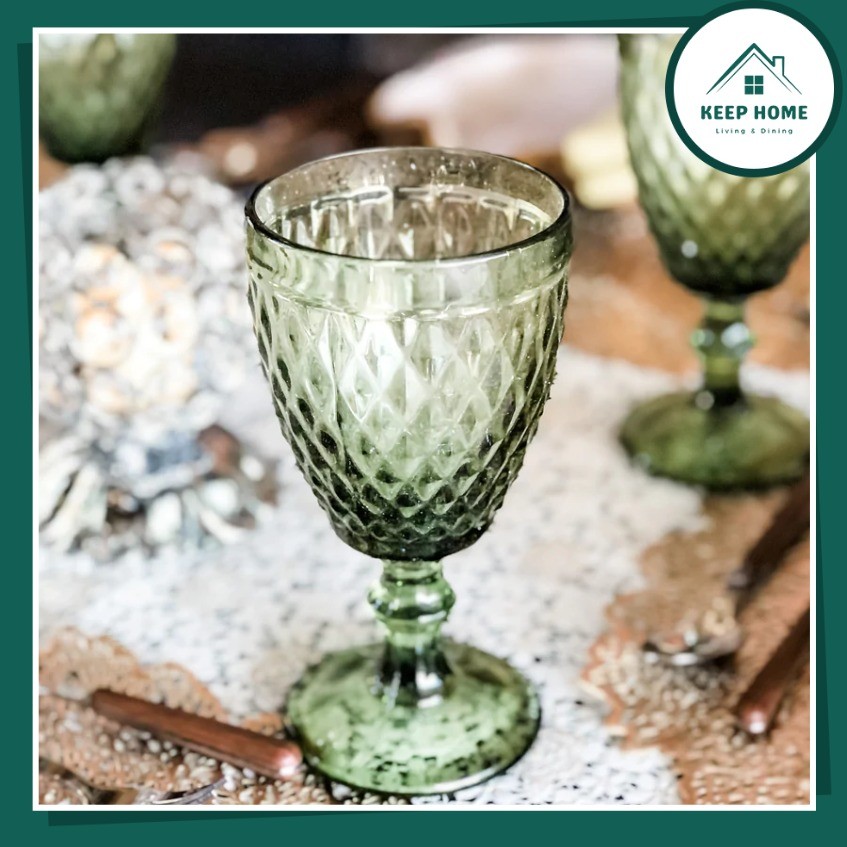 KHOME.P Modern Embossed Small Diamond Pattern Goblet Glassware Water ...