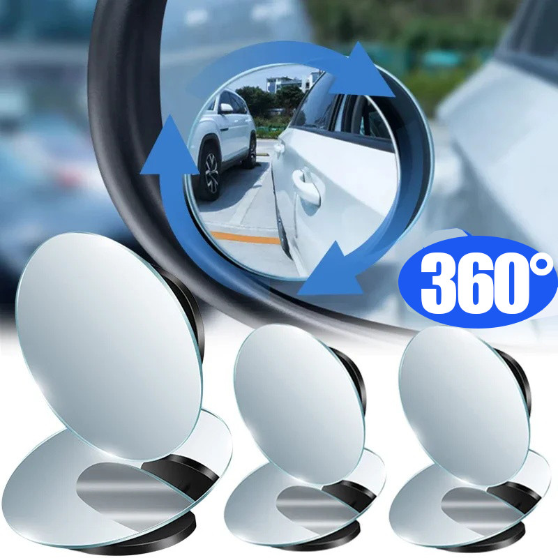 360 Degree Framless Rear View Mirrors Wide Angle Round HD Glass Convex ...