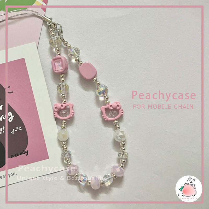 Cute Hello Kitty Beaded Mobile Phone Chain Telephone Charm Strap ...