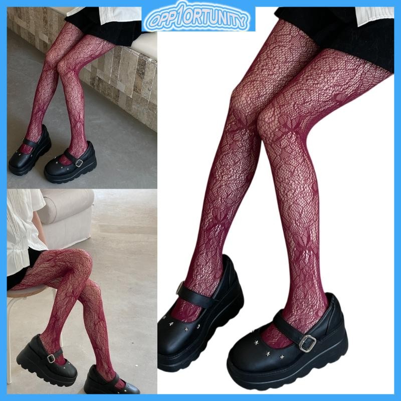 OPP Women Butterfly Jacquard Mesh Tights Hollowed Sheer Fishnet ...