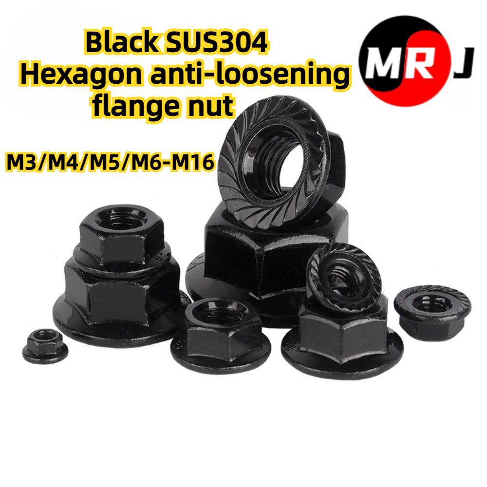 [MRJ] Black 304 Stainless Steel Flange Hexagon Lock Nut M3/M4/M5/M6-M16 ...