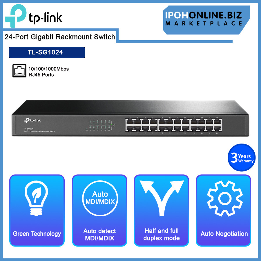 TP-LINK 24-PORT Gigabit Rackmount Switch 10/100/1000Mbps RJ45 Ports ...