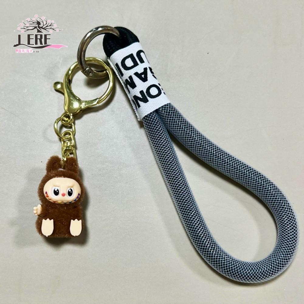 JEREMY1 Flocking Labubu Keychain, Cartoon Fluffy Plush PVC Doll Key ...
