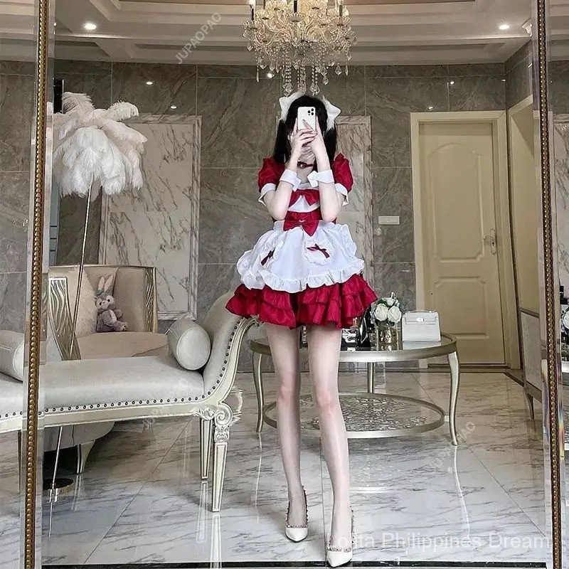New High Quality Sweet Red Sexy Maid Costume Cosplay Two-dimensional Maid Uniform Suit Cos ...