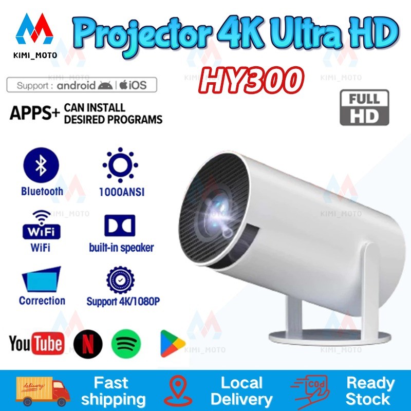 HY300 Projector 4K Ultra HD Wide Screen Mobile Wireless Connection Mini ...