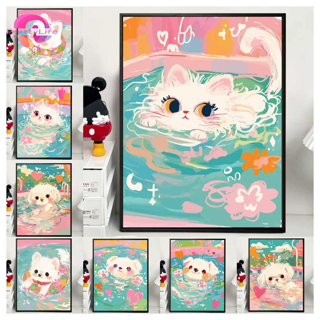 PL 】Cartoon cat 5D DIY Diamond Painted Crystal Round Diamond Inlaid ...