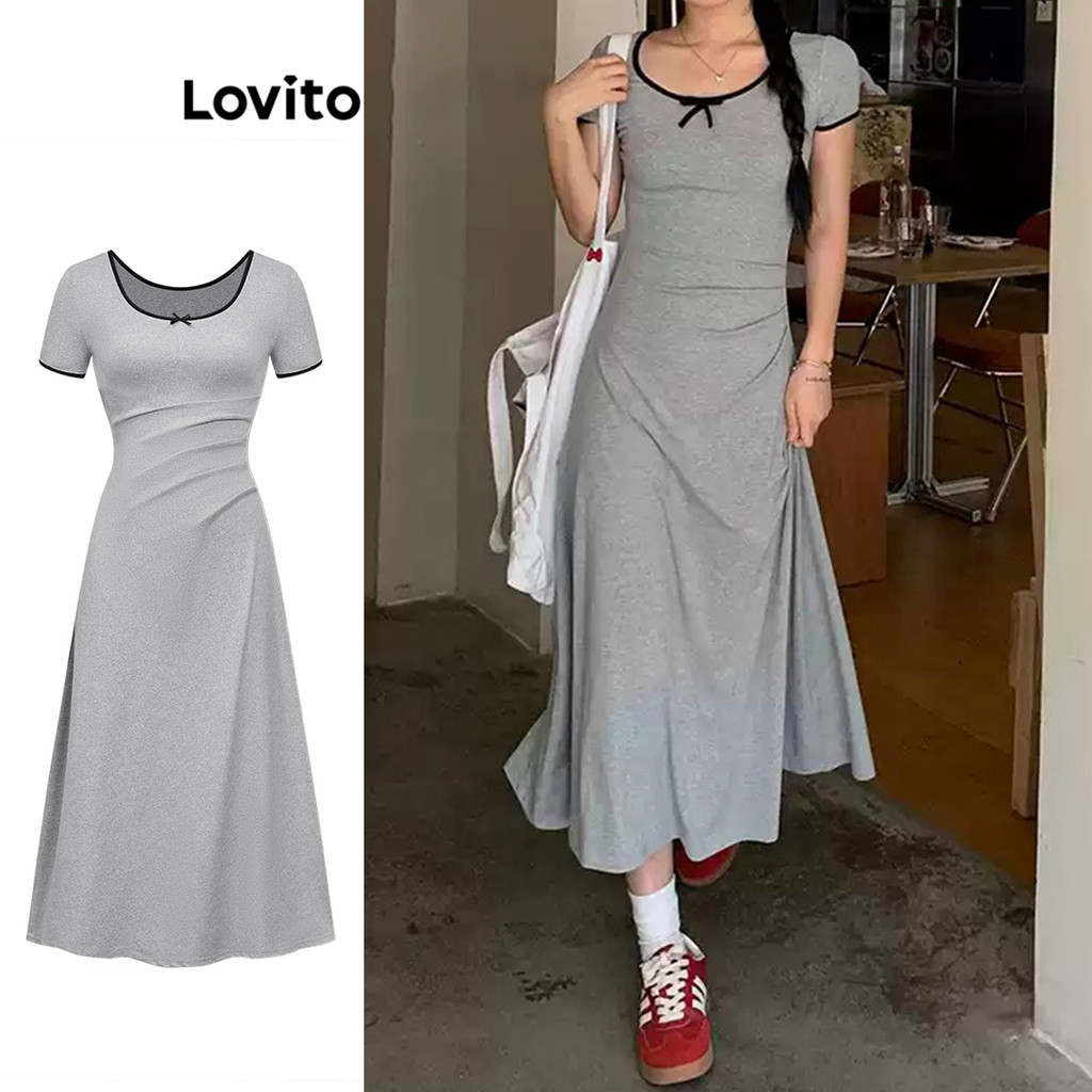 Lovito Women Casual Plain Contrast Binding Dress L106AD845 | Shopee ...