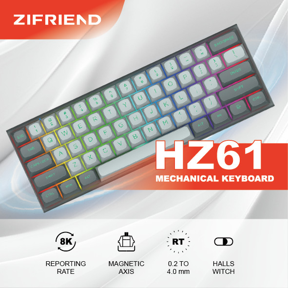 ZIFRIEND HZ61/68 Gaming Magnetic Switch Keyboard Rapid Trigger RGB ...