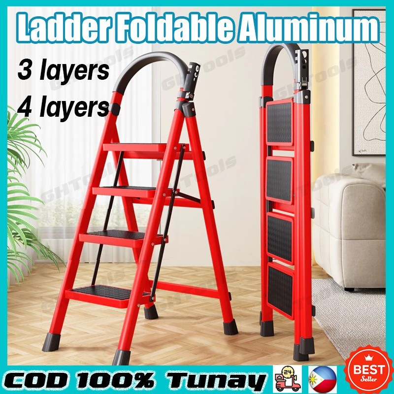 Ladder Foldable Aluminum 3/4 Steps Carbon Steel Thicker Heavy Duty ...