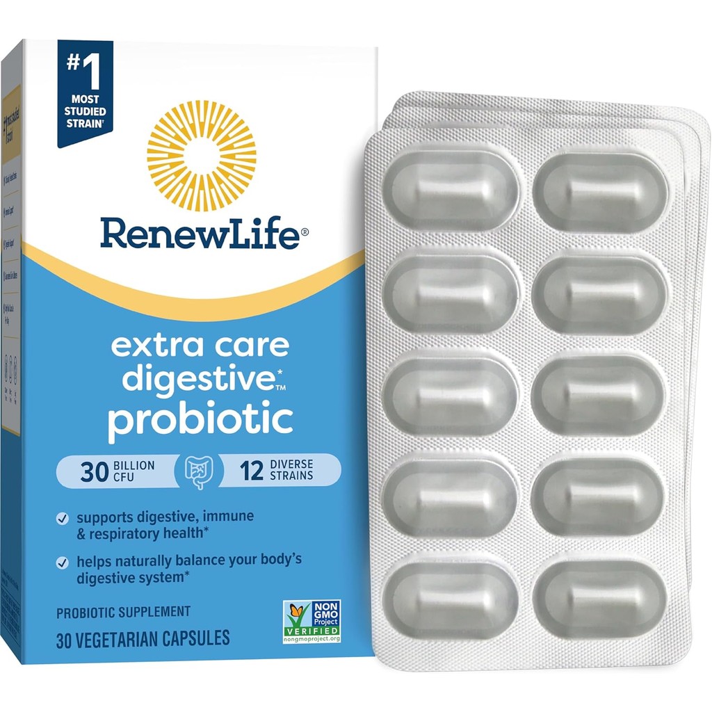 Renew Life Extra Care Digestive Probiotic 30 Billion CFU 12 Strains ...
