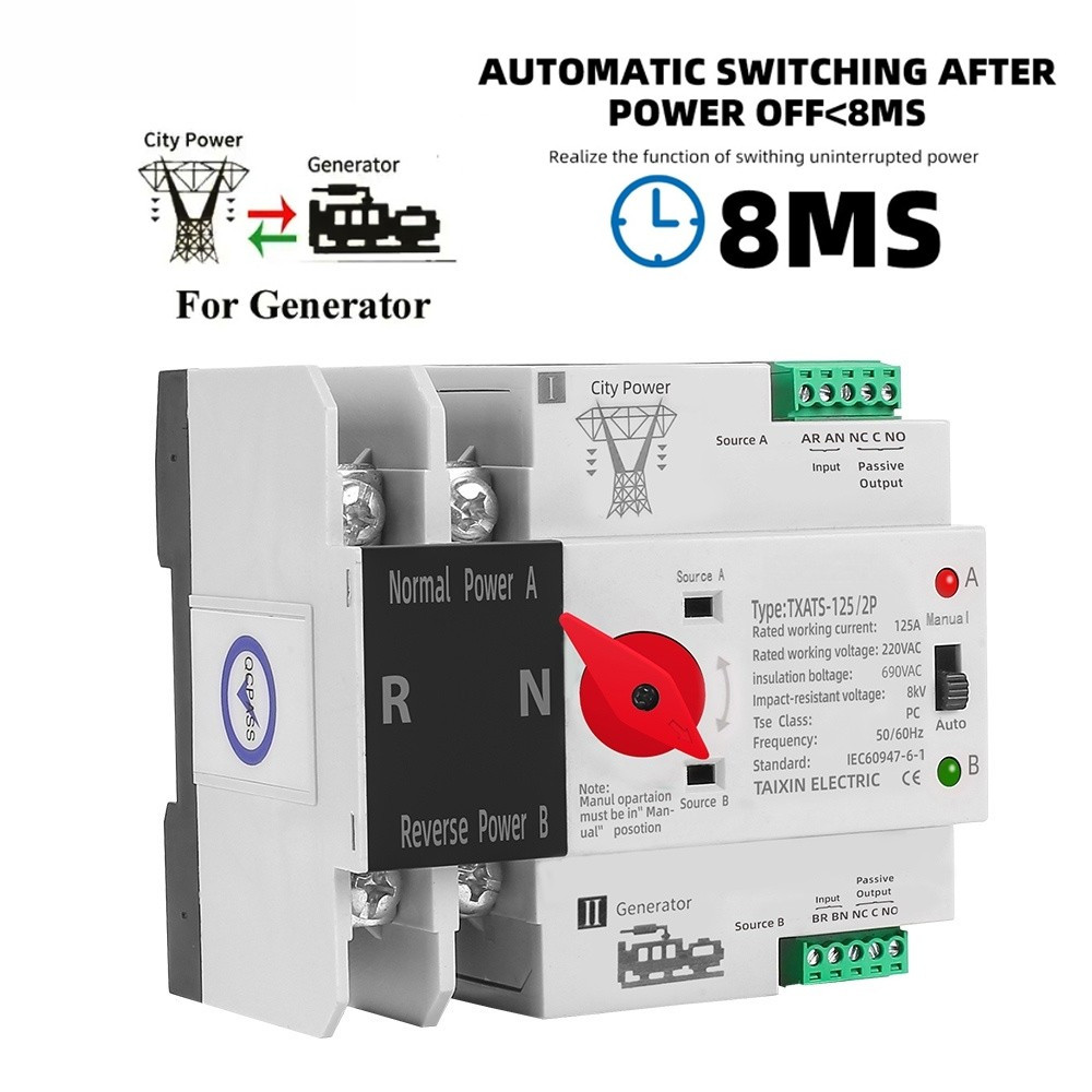 Din Rail 2P 4P ATS Dual Power Automatic Transfer Switch 63A 125A Selector Switches Generator ...