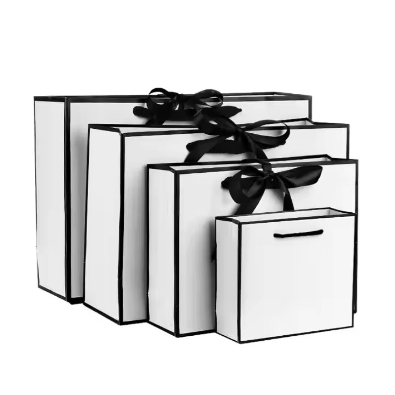 1PCS White Black Border Paper Bag Thickened Cowhide Bag Plain Handle ...