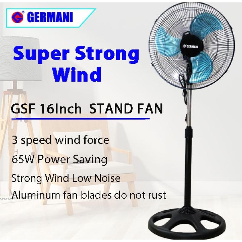 Germani Standard Industrial Stand Fan 16" / 10' Metal 3 Blade Stand Fan ...