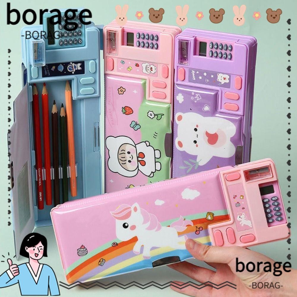 BORAGE Pencil , Double Layer Large Capacity Pencil Box, Cute With ...