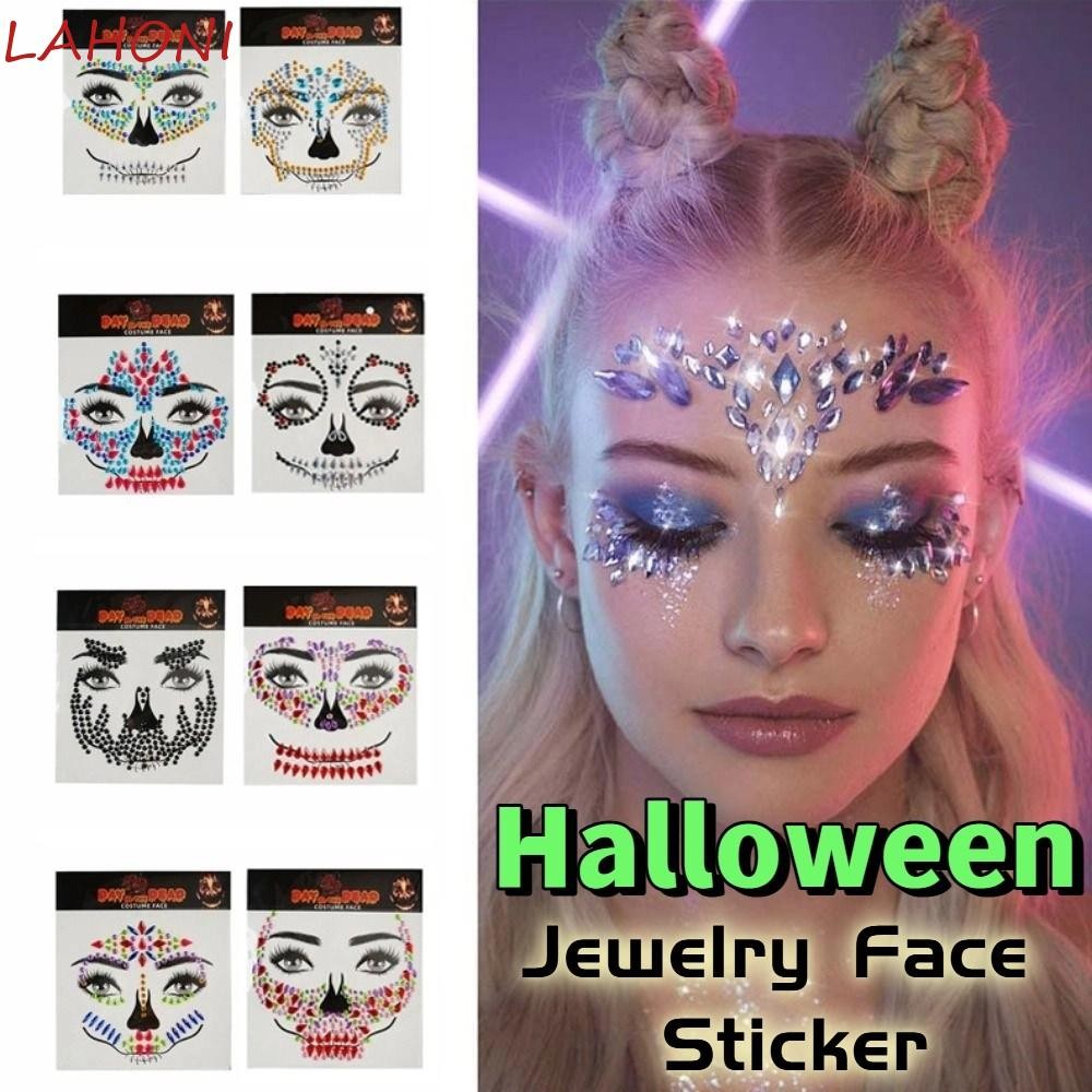 CURTES Rhinestone Face Sticker, Funny Colorful Crystal Halloween Fake ...