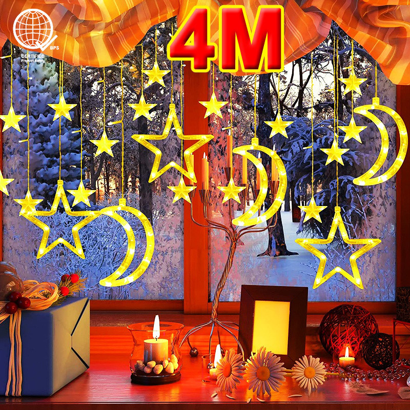 LED Star Moon Curtain String Lights Decorations for Eid,Ramadan ...
