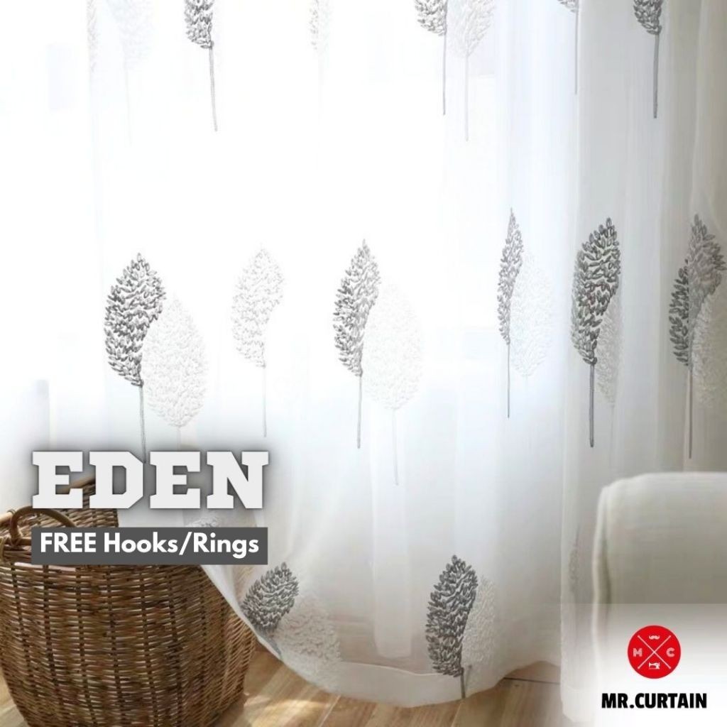MR.CURTAIN Eden Sheer Langsir Lace Bersulam Bunga Siap Jahit Cangkuk ...