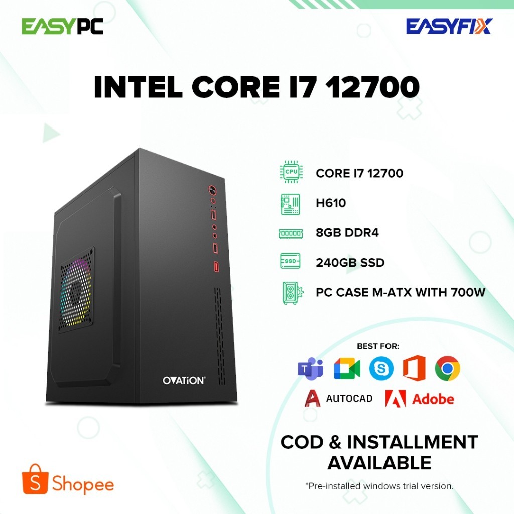 EasyPC| Intel Core i7-12700| H610|8GB/16GB|240GB/500GB SSD| M-ATX w/ 700W/500W|desktop computer ...