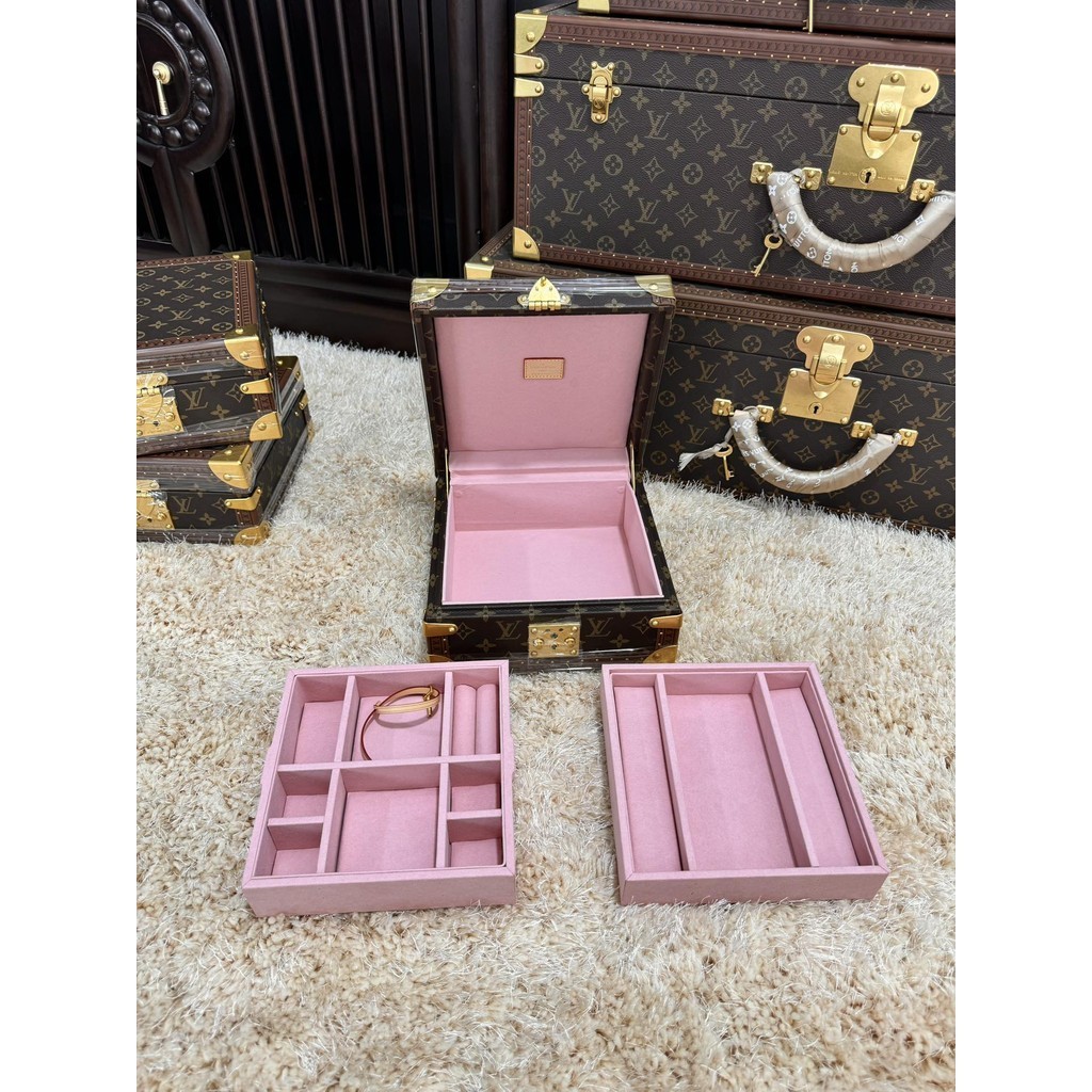 L*V 2024 Layered Jewelry Box Gold Metal Jewelry Storage Box Travel ...