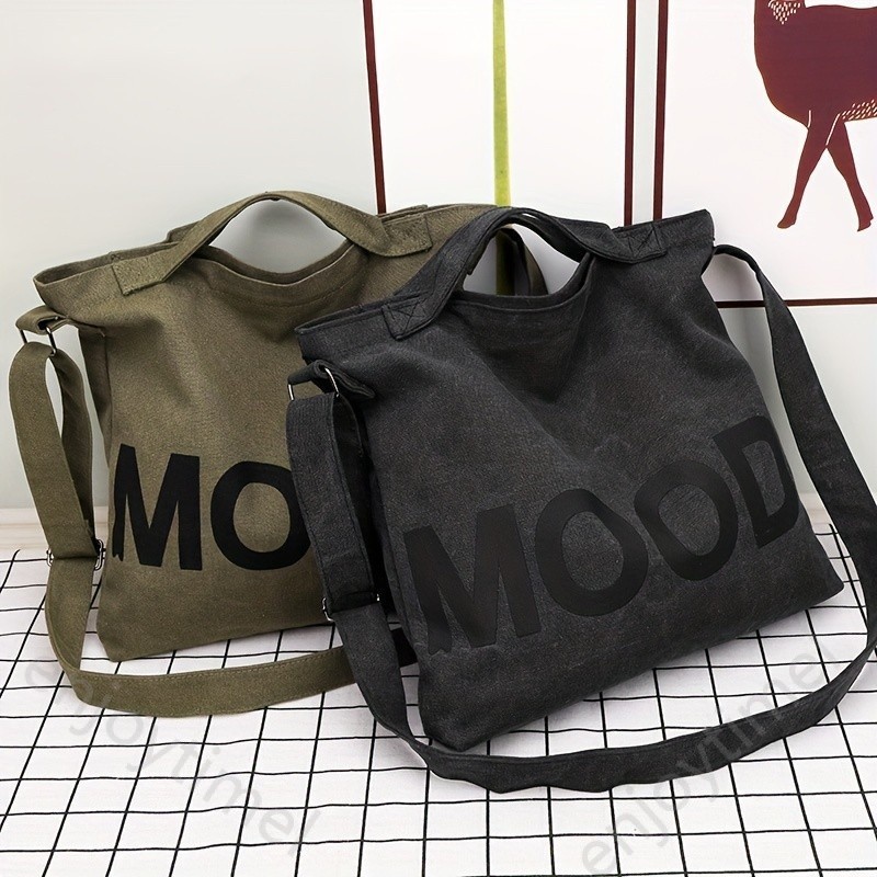 MOOD Canvas Tote Bag Fashionable Spacious Versatile Shoulder Crossbody ...