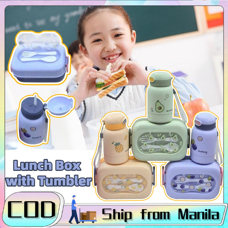 2in1 Children Lunch Box Set Cartoon Lunch Box with Tumbler Compartment ...