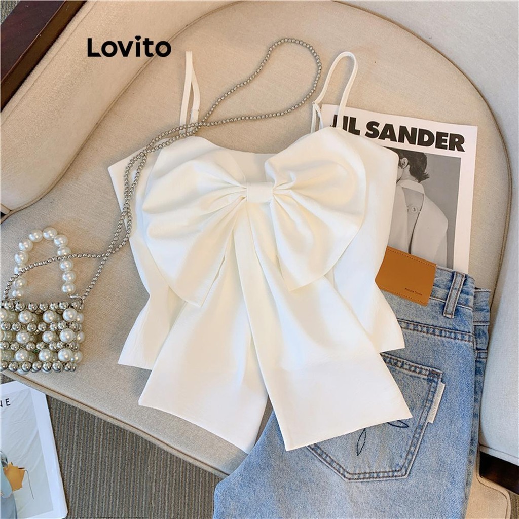 (Trendy) Lovito Women Casual Tank Top Plain Bow Tank Top LNA65225 ...