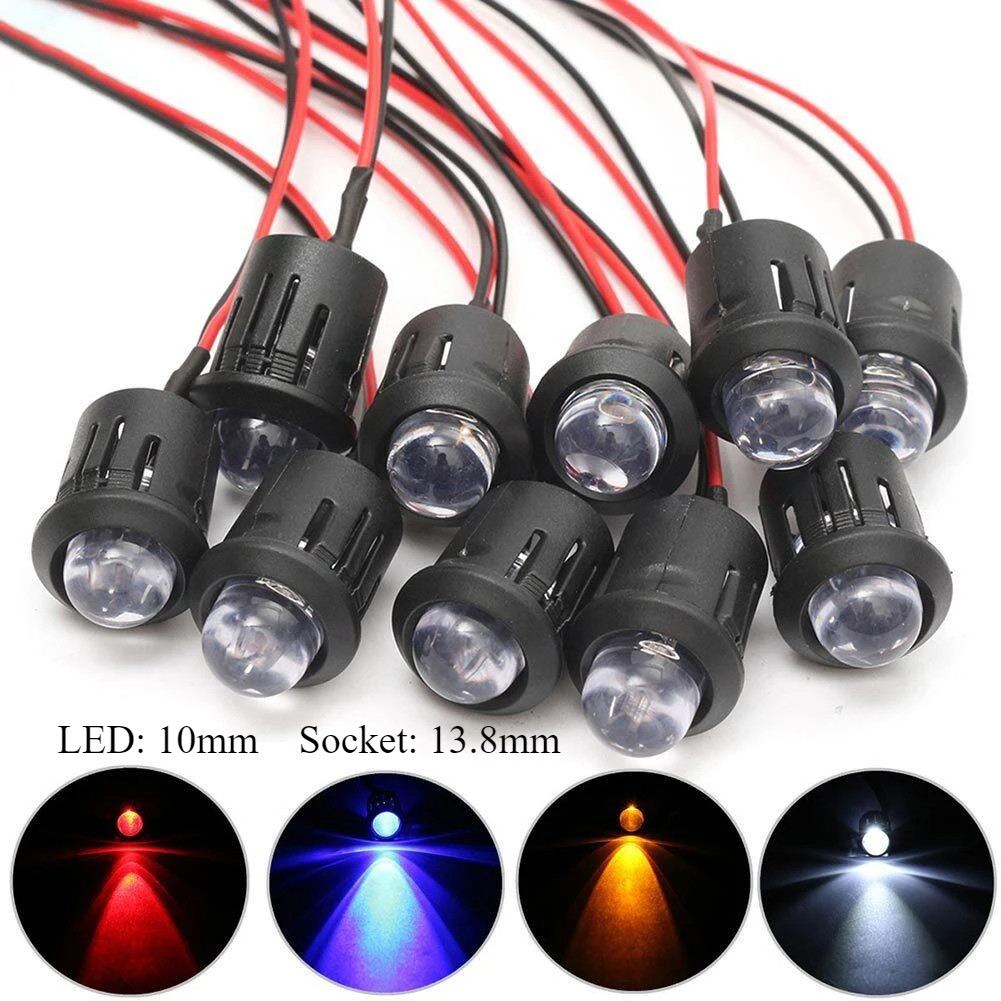 5Pcs 10mm LED with Wire Socket Pre-Wired LED Diode 12V Ultra Brigh LED ...
