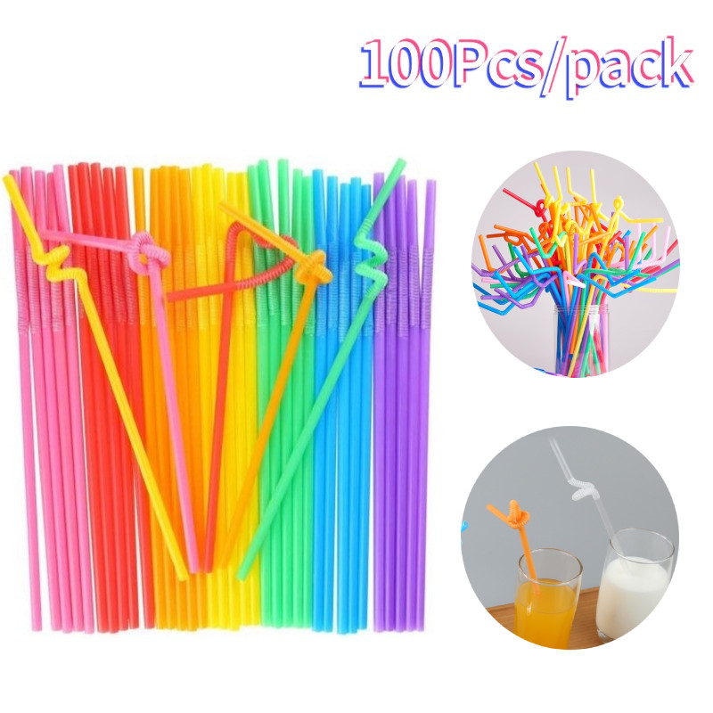 100pcs/pack Colorful Twisted Party Straw Cocktail Straw Disposable ...