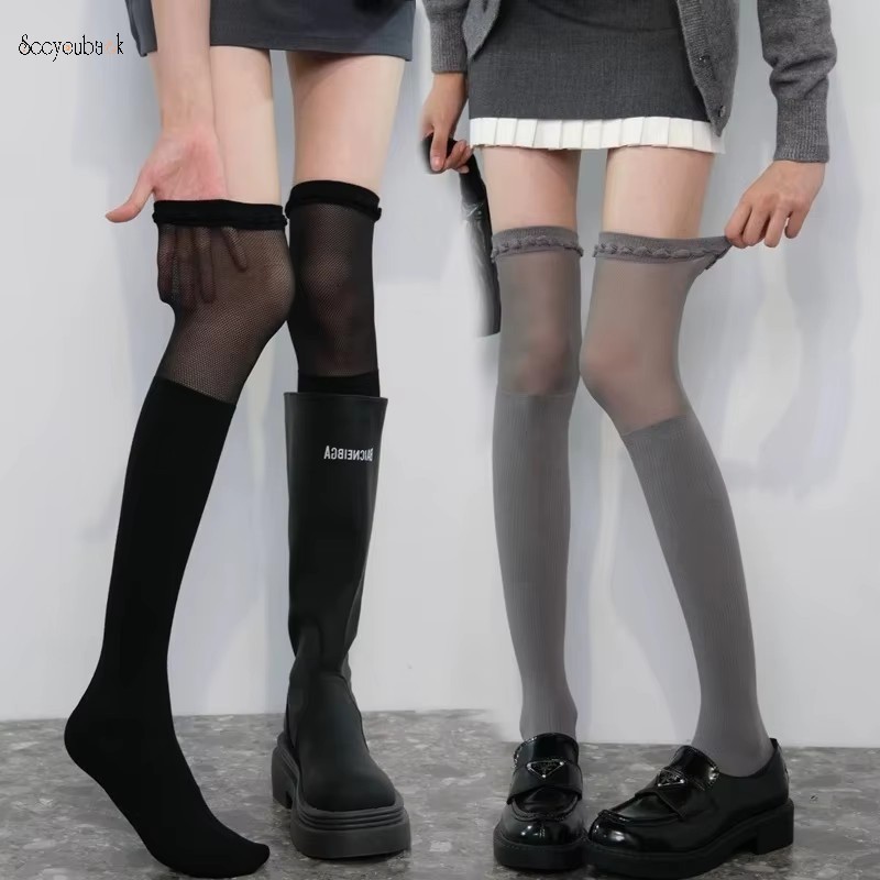 JK Fashion Solid Color Thigh High Stockings for Women Girls Trendy ...