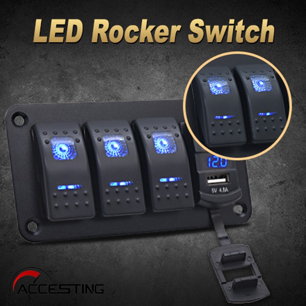 3 Gang LED Rocker Switch Panel with 4.8 Amp Dual USB Charger LED ...