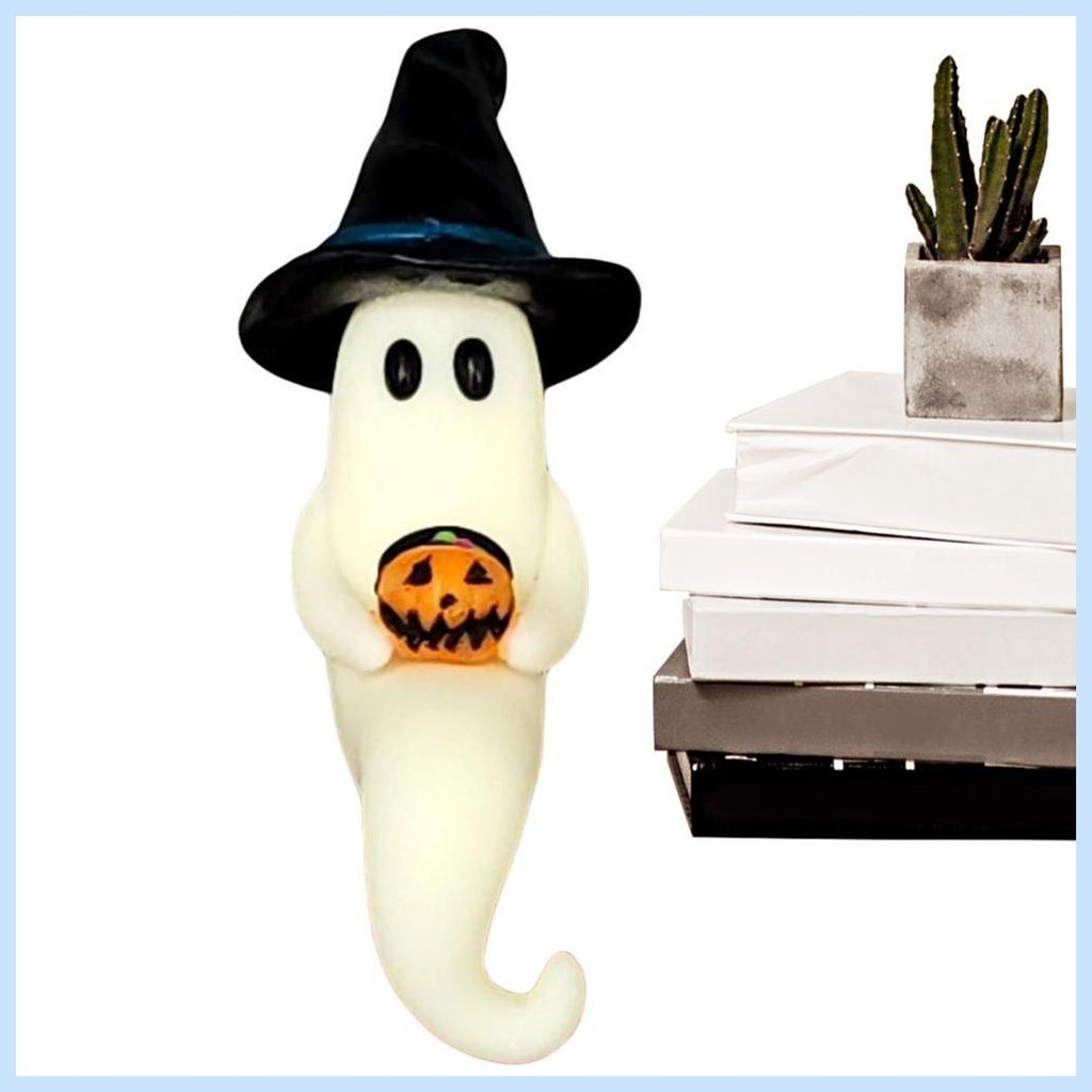 Halloween Ghost Statue Ghost Resin Sculpture with Witch Hat & Pumpkin ...